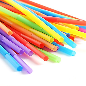 Long Drinking Straws, 200 Pack, 10-13 inches, Individual Package Disposable Flexible Plastic Straws, Colored