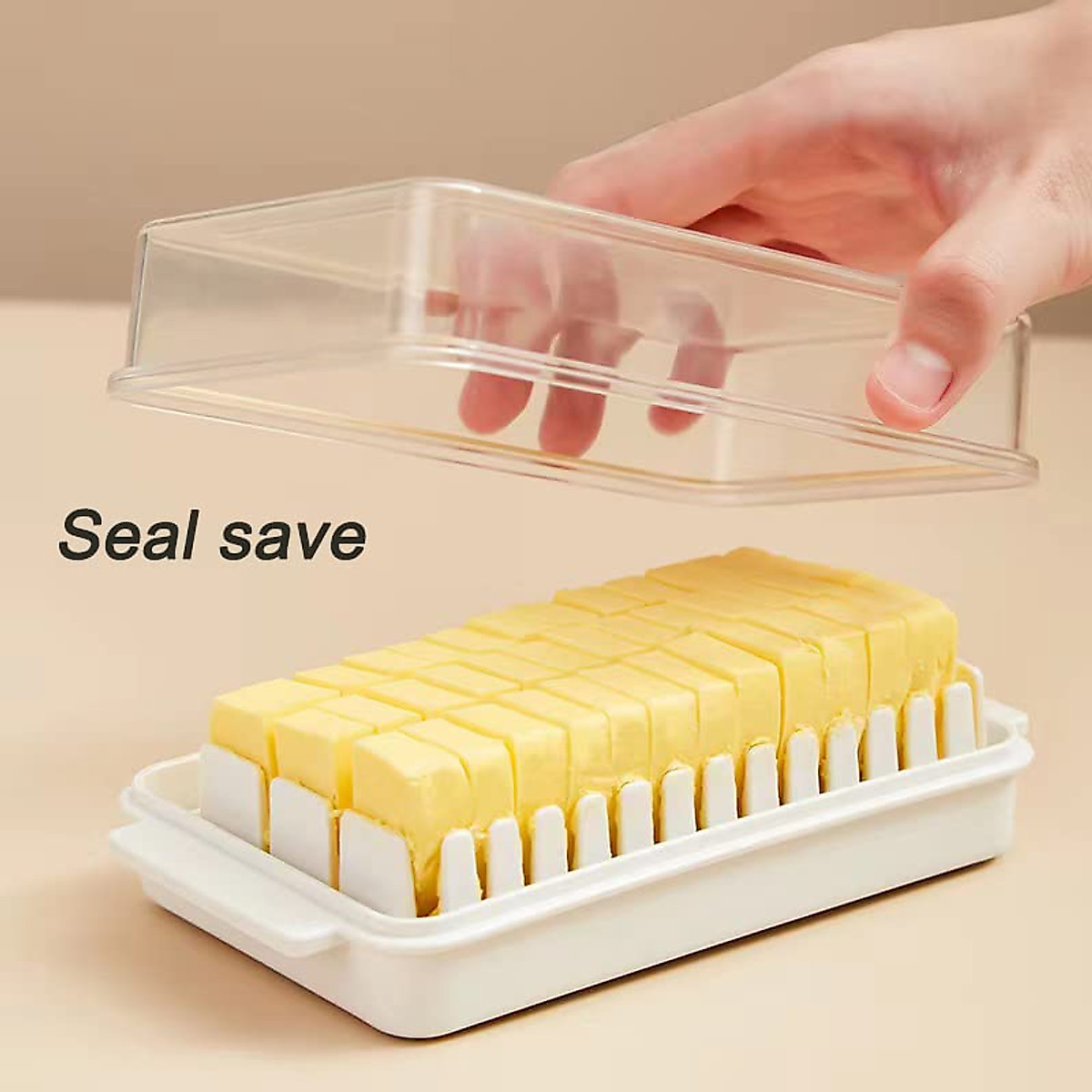 Plastic butter dish with lid,Butter Keeper for Refrigerator,clear butter dish with calibration for Cutting the same size