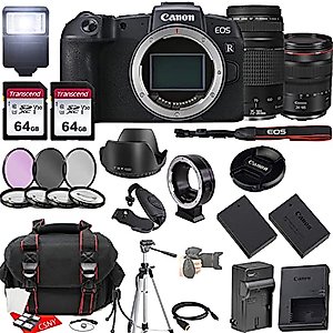 Canon EOS RP Mirrorless Camera w/RF 24-105mm f/4 L is USM Lens + EF 75-300mm f/4-5.6 III Lens + 2X 64GB Memory + Hood + Case + Filters + Tripod & More (35pc Bundle)