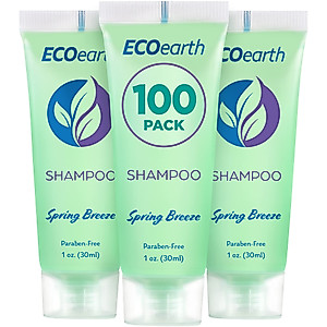 EcoEarth Travel Size Hotel Shampoo (1 fl oz, 100 Pack, Spring Breeze), Delight Your Guests with Revitalizing and Refreshing Shampoo for Guest Hospitality, Small Size Luxury Shampoo in Bulk