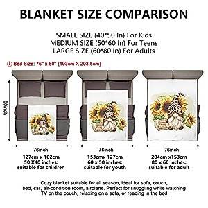 tiosggd Sunflower Gnomes Throw Blanket Leopard Cute Gnomes Blanket Fall Harvest Blankets Bed Quilt Throw for Couch Sofa Flannel Plush Super Soft Blanket 60''x50''