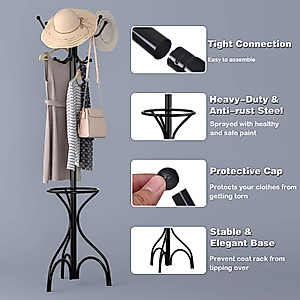 Nightcore Coat Rack Freestanding, Heavy-duty Coat Tree with Umbrella Holder, Modern Coat Rack Stand with 12 Hanging Hooks, Coat Hanger for Jackets Bags Hats Purse Scarf Entryway