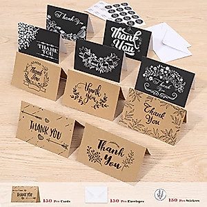 150 Pack Thank You Cards with Envelopes and Stickers, Brown Craft Black Chalkboards Thank You Cards Multipack for Business Wedding Bridal Shower Baby Shower