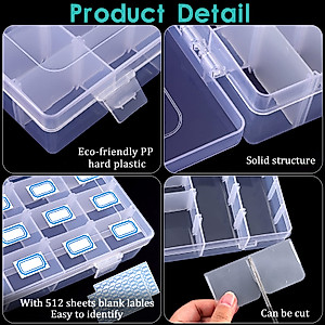 PLMMOUT 4 Pack Clear Plastic Organizer Box,36 Grids Clear Bead Organizer with Adjustable Divider for Bead Art DIY Craft Jewelry Fishing with 512 Label Stickers