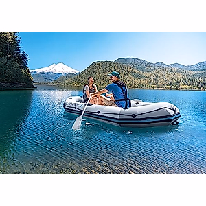 INTEX 68376EP Mariner 4 Inflatable Boat Set: Includes Deluxe 54in Aluminum Oars and High-Output Pump – SuperTough PVC – Inflatable Thwart Seats – 4-Person – 1100lb Weight Capacity