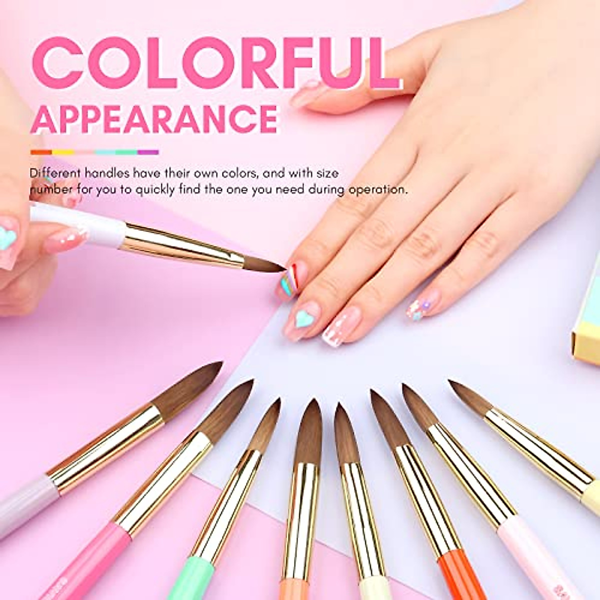 Saviland 9PCS Acrylic Nail Brush Set - Kolinsky Acrylic Nail Brushes for Acrylic Application, Size 4/6/8/10/12/14/16/18/20 Acrylic Powder Brushes for Acrylic Nails Extension & 3D Nail Carving