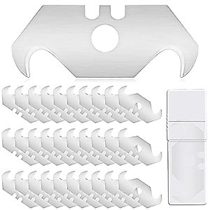 50 Pieces Utility Hook Blade Steel Razor Blade Hook Roofing Knife with Storage Box for Cutting Carpets, Wallpaper Materials