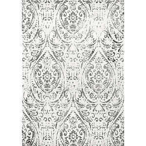 Home Dynamix Nicole Miller Patio Sofia Juniper Indoor/Outdoor Area Rug 5'3"x7'2", Distressed Damask Ivory/Gray