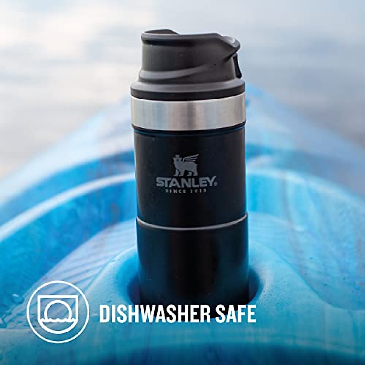 Stanley Trigger Action Travel Mug 0.47L Matt Black – Keeps Hot for 7 Hours - BPA-free Stainless Steel Thermos Travel Mug for Hot Drinks - Leakproof Reusable Coffee Cups