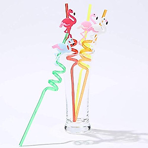 12pcs Reusable Straws Silly Crazy Loop Straws Plastic Drinking Straws for Wedding Birthday Party Favors Supplies - Flamingo