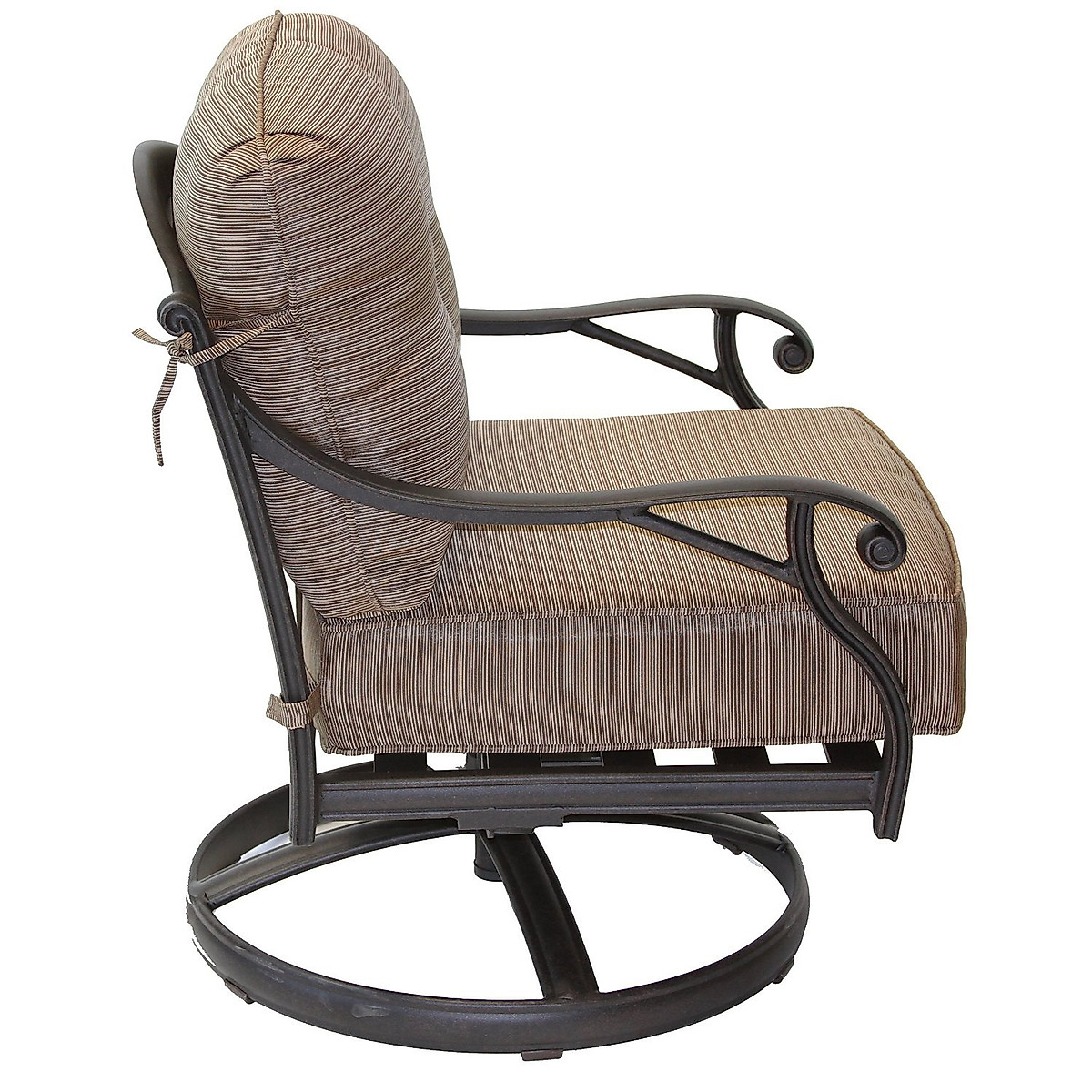 Elizabeth Outdoor Patio 4 Swivel Rocker Club Chairs Cast Aluminum Dark Bronze, Walnut Cushions