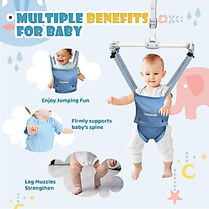 Cowiewie 2 in 1 Baby Door Jumper w/ Baby Walking Harness Function, Baby Jumper with Door Clamp Adjustable Strap and Seat, Fits 80" - 87" high Door Frame