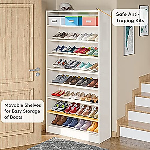 Tribesigns Shoe Cabinet, 9 Tiers 40-45 Pairs Heavy Duty Wood Freestanding Shoe Storage Cabinet, 70.8'' Tall Shoe Cabinet with Open Storage for Entryway, White