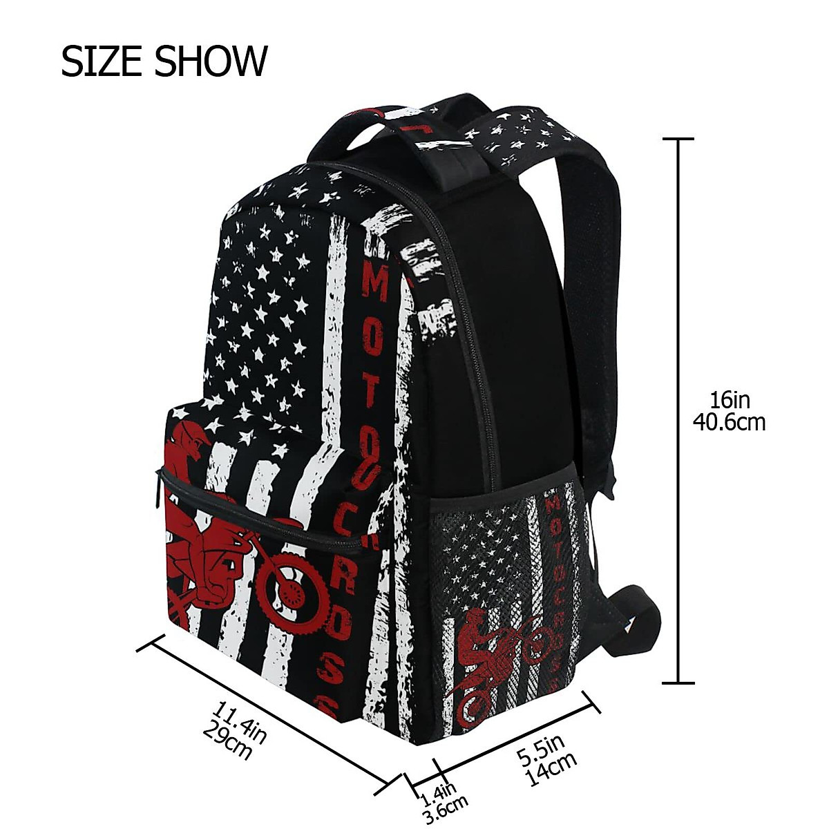 American Flag Motorcycle Backpack Dirt Bike School Bookbag College Shoulder Bag Travel Hiking Camping Daypack for Women Girls Men Boys