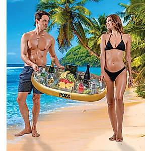 POZA Inflatable Gold Floating Cooler - Luxurious Drink Holder Filled with Sparkly Confetti, Premium Party Float with 8 Holders, Serving Bar for Beach, Lake, Hot Tub, Jacuzzi and Pool - 39x23 Inches