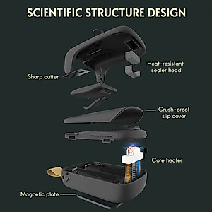 Ailgely Mini Bag Sealer, 2 In 1 Portable Heat Sealer and Cutter,Handheld Heat Vacuum Sealer,for Snack Plastic Fresh Bags Cookies Food Storage (Battery No Included)