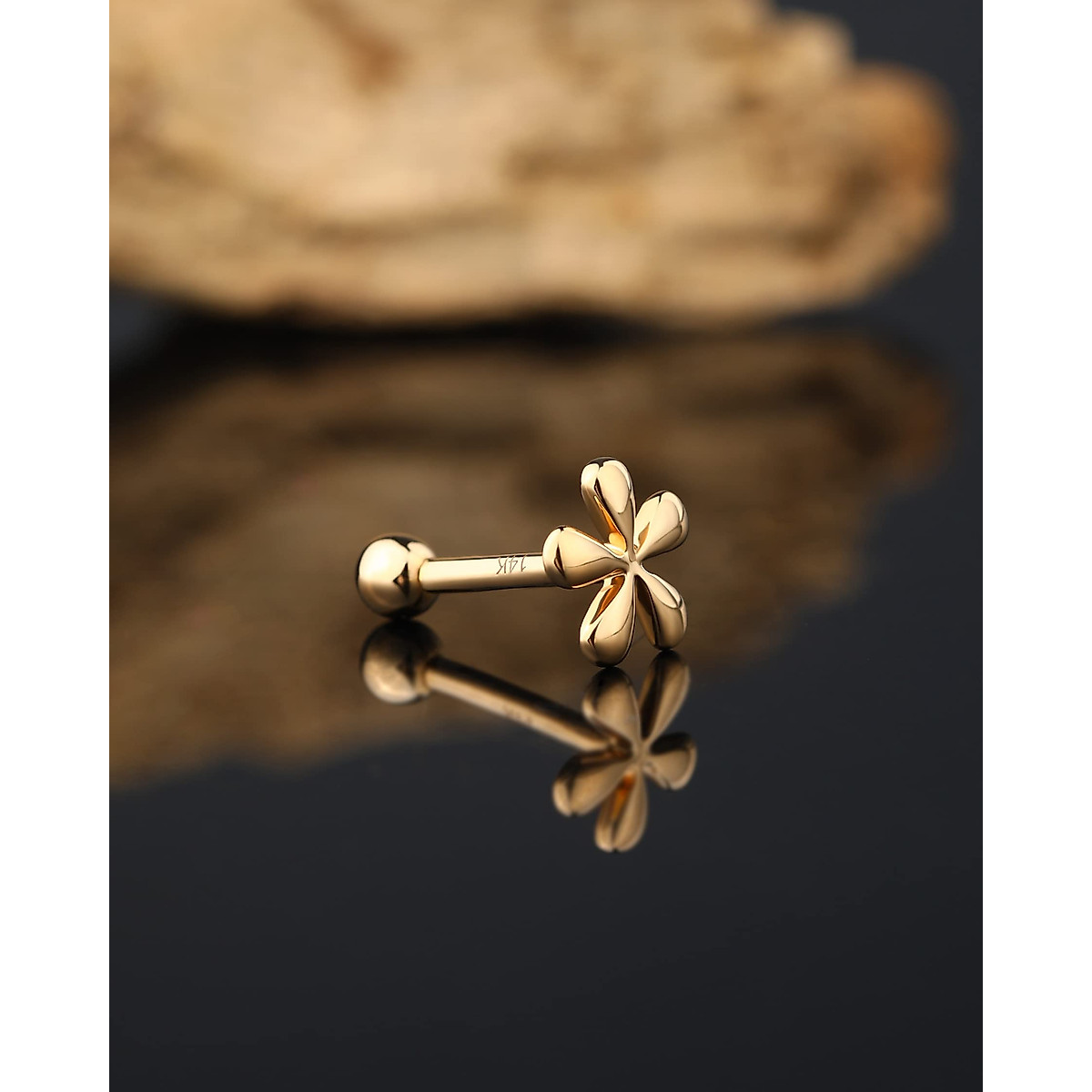 Jewseen 14K Solid Gold Cartilage Earring 16g Helix Earring Flower Cartilage Stud Tragus Piercing Jewelry for Women Conch Earring Stud Earrings Body Piercing Jewelry