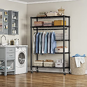 VIPEK V11S Heavy Duty Clothes Racks Wire Clothing Rack With Wheels, Rolling Garment Rack for Hanging Clothes, Portable Closet Freestanding Metal Wardrobe Racks for Storage, Max Load 452lbs, Black