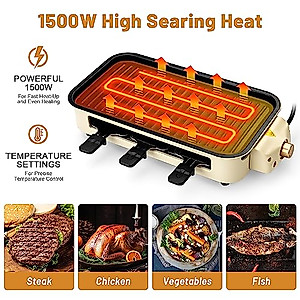 SUEWRITE Electric Smokeless Indoor Grill, Electric Grill Non-Stick Cooking Removable Plate, Portable Korean BBQ Grill with Removable Temperature Control, Dishwasher Safe, 1500W