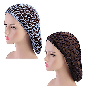 Uyeesi 2 Pcs Mesh Crochet Hair Net Cap Rayon Hair Net Snood Hat Crochet Knit Hair Cap Hairnet Hats Mesh Hair Cover Sleep Cap for Women Sleeping Long Hair Short Hair Curly Hair Black, Blue