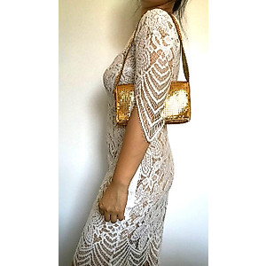 Women Vintage Evening Clutch Metal Mesh Purse with Short Shoulder Strap (Gold)