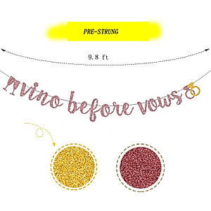 Vino Before Vows Banner Pre-Strung Garland for Bachelorette Bridal Shower Engagement Party Wine Winery Party Decorations (Rose Gold Glitter)