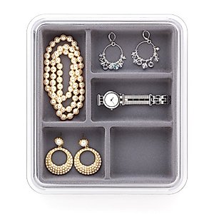 Neatnix STAX Jewelry Organizer Tray, 5 Compartments, Pearl Grey