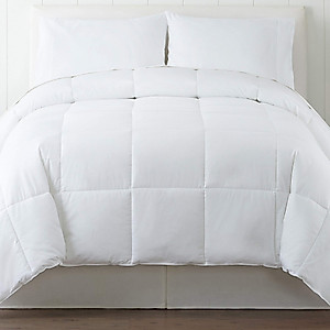 Madison Park Cotton Comforter, 300 Thread Count Cotton Comforter, Box Quilting, Soft, Breathable, Lightweight All Seasons Down Alternative Bedding with Corner Loops, Winfield, King/Cal King, White
