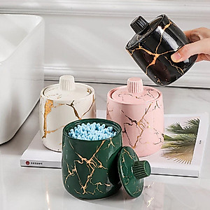 Gaolinci Marble Style Ceramic Q-Tip Holder Bathroom Cotton Swab Dispenser