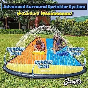 Jambo XL Premium Slip Splash and Slide with 2 Bodyboards, Heavy Duty Water Slide with Advanced 3-Way Water Sprinkler System, Backyard Waterslide Outdoor Water Toys n Slides for Kids…