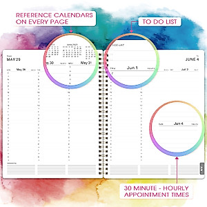 Appointment Book 2022-2023 - 2022-2023 Daily Hourly Planner, 8" x 10", July. 2022 - June. 2023, with 30-Minute Interval + Thick Paper + Round Corner + Twin-Wire Binding - Watercolor Ink