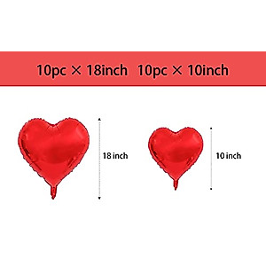 Ekoropshop 20 Pieces Red Heart Foil Balloons Valentine's Day Love Balloons for Valentine's Day Wedding Birthday Party Decorations