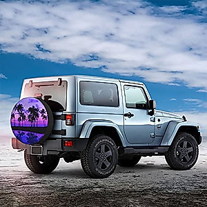 Palm Tree Purple Sunset Spare Tire Cover Wheel Protectors Cover Weatherproof Sun Protection Tyre Covers,14" 15" 16" 17"