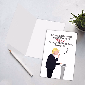 Alzombi Funny Trump Belated Birthday Card for Friends, Joke Belated Bday Card for Men Women, That's Fake News