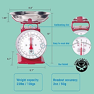 Kitchen Scale White Metal With A Stainless Steel Tray (22-Pound) (RED)