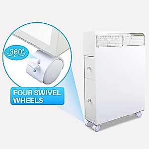 MASAKA B&W Wooden Movable Bathroom Storage Cabinet with 2 Drawers and Shelf, Toilet Paper Storage, Corner Shelves, Bathroom Furniture Sets, Side Storage Organizer Toilet