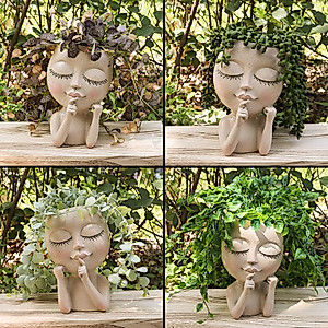 hismocal 2 Pack Face Planters Pots Head, Resin Face Flower Pot Head Planter Indoor/Outdoor for Home Decor As Friends Gifts, Succulent Pots with Drainage Hole Closed Eyes(Large Size)