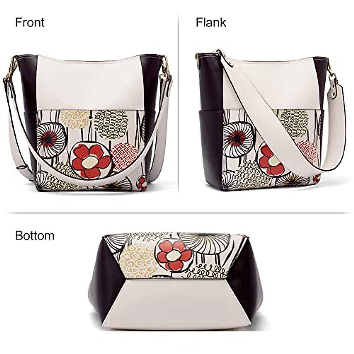 BROMEN Women Handbag Designer Vegan Leather Hobo Handbags Shoulder Bucket Crossbody Purse Printed Pattern