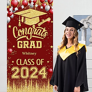 XHCYGWY Maroon and Gold Graduation Decorations Class of 2024 Banner Personalized Graduation Door Cover with 52 Alphabets Stickers,Congrats Grad 2024 Graduation Party