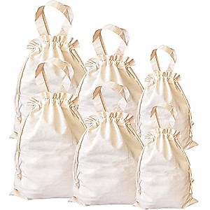 Anmerl 6 Pack Cotton Storage Bag, Drawstring Bag with Handle, Breathable Dust Bag for Handbag Purse Clothes Shoes, Beige, Mixed Size