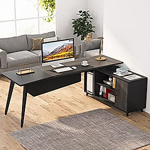 Tribesigns L-Shaped Computer Desk with File Cabinet, 78.74 Inch Large Executive Office Desk with Shelves, Industrial Business Furniture Desk Workstation for Home Office (Grey)