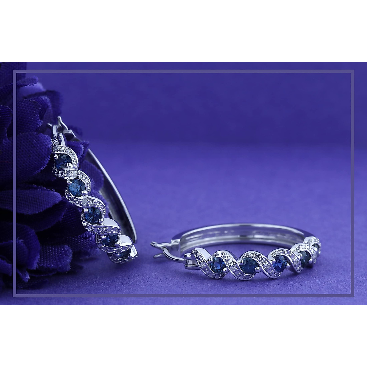 Dazzlingrock Collection Round Blue Sapphire & White Diamond Hoop Earrings | 925 Sterling Silver