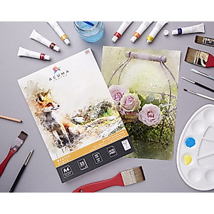 Watercolor Paper Artist Art Pad 35 Sheets, 140lb/300 GSM, Glue Bound, Acid Free, Cold Pressed for Artists Drawing and Sketching Techniques, Made in UK