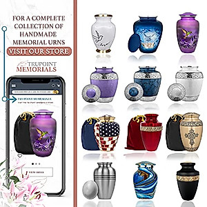 Trupoint Memorials Cremation Urns for Human Ashes - Decorative Urns, Urns for Human Ashes Female & Male, Urns for Ashes Adult Female, Funeral Urns - Blue Silver, Large