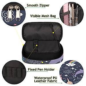 GzLeyigou Narwhal and Rainbow Pencil Case Pen Holder Large Capacity Stationery Organizer Pen Bag with Zipper Pencil Pouch Makeup Brush Bag for Adult Teen Boy Girls Students School College Work Office