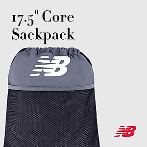 New Balance Drawstring Backpack, Sports Cinch Gym Bag with Shoe Compartment, Grey, 17.5 Inch