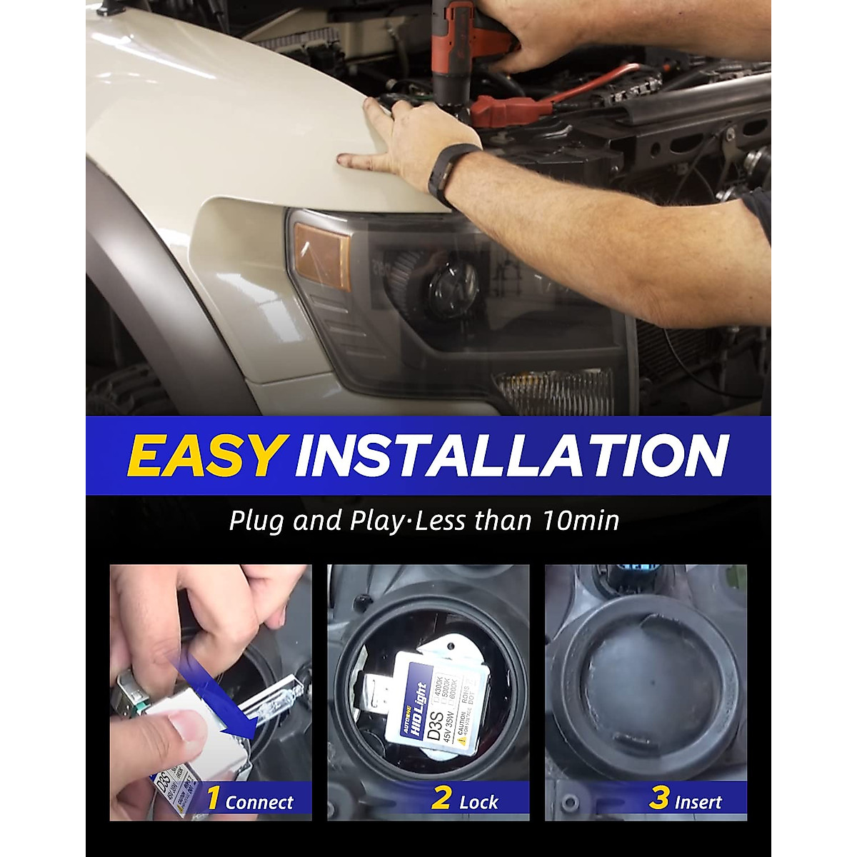 AUTOONE 2024 Upgraded D3S D3R HID Headlight Bulb, 300% Brighter Lightness, 6000K White 66340 42403 42302 35W Xenon Headlight Bulbs, Super Bright D3S HID Bulbs Original Replacement, Easy installation