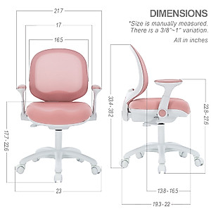 QualiSky Kids Desk Chair, Boy's Girl's Child Children Study Office Computer Chair, Ergonomic Design, Adjustable Height and Seat Depth (Peach Pink W/Armrests)