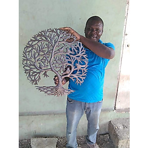 It's Cactus Haitian Tree of Life Wall Decor, Global Art Made in Haiti, Oil Drum Metal Craft with Birds, Decoration for Kitchen or Anywhere in Home, 23 In. x 23 In. (Whispering Tree)