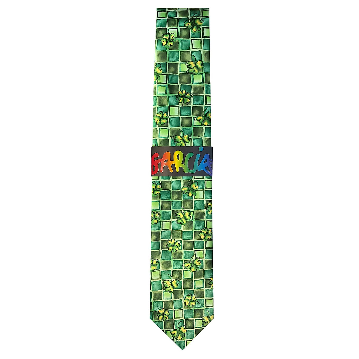 Jerry Garcia Men's St. Patrick's Day Mosaic Squares Green Shamrocks Irish Clovers More Arches Artwork Regular Neck Tie, Regular - 58 inch